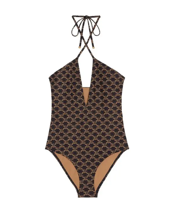 Celine Monogram Matte Jersey Swimsuit - Brown