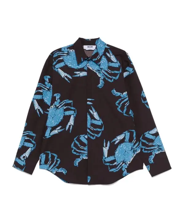 MSGM King Crab-print Cotton Shirt - Cedar Brown