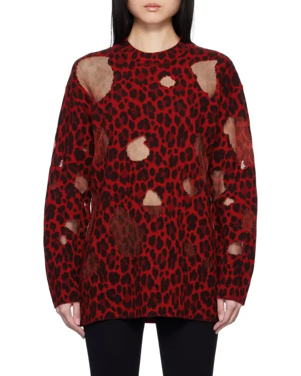 Versace Leopard Print Semi-sheer Panelled Jumper