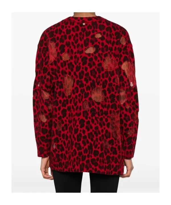 Versace Leopard Print Semi-sheer Panelled Jumper