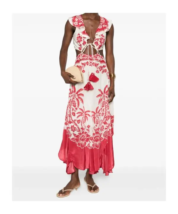 Farm Rio Floral Pattern Cut-out Maxi Dress