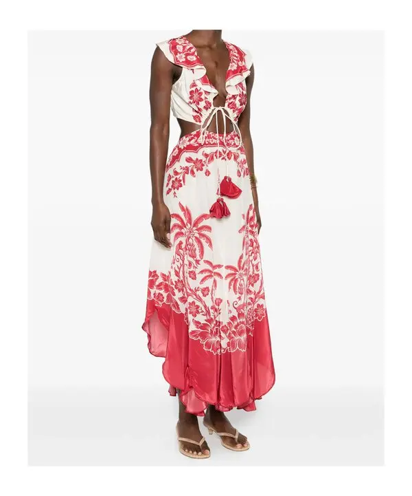 Farm Rio Floral Pattern Cut-out Maxi Dress