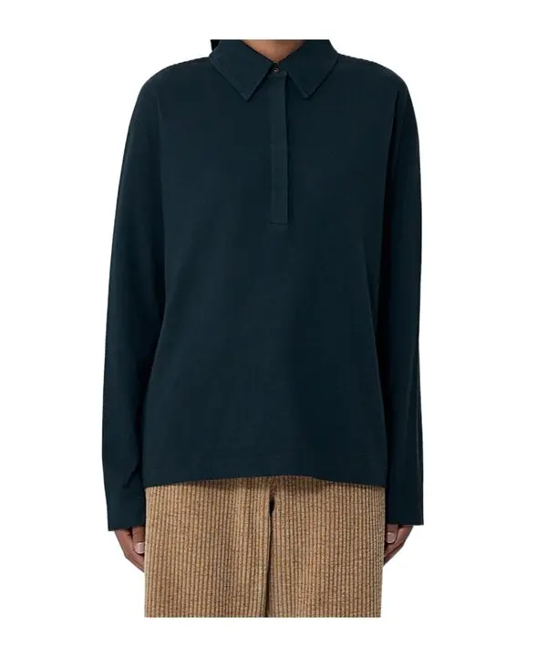 THE ROW Roddie Cotton Jersey Long Sleeve Polo Shirt - Black