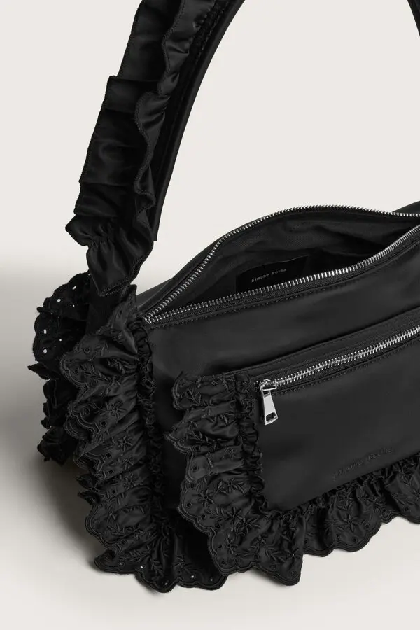 Simone Rocha Daisy Ruffled Shoulder Bag - Black