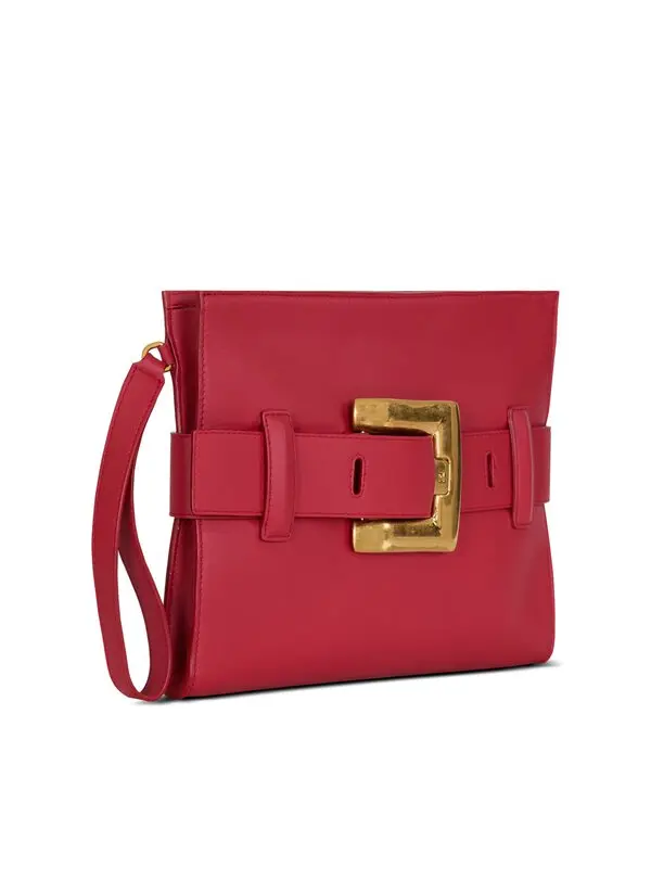 Balmain Anthem Smooth Leather Clutch With Gold-tone Buckle