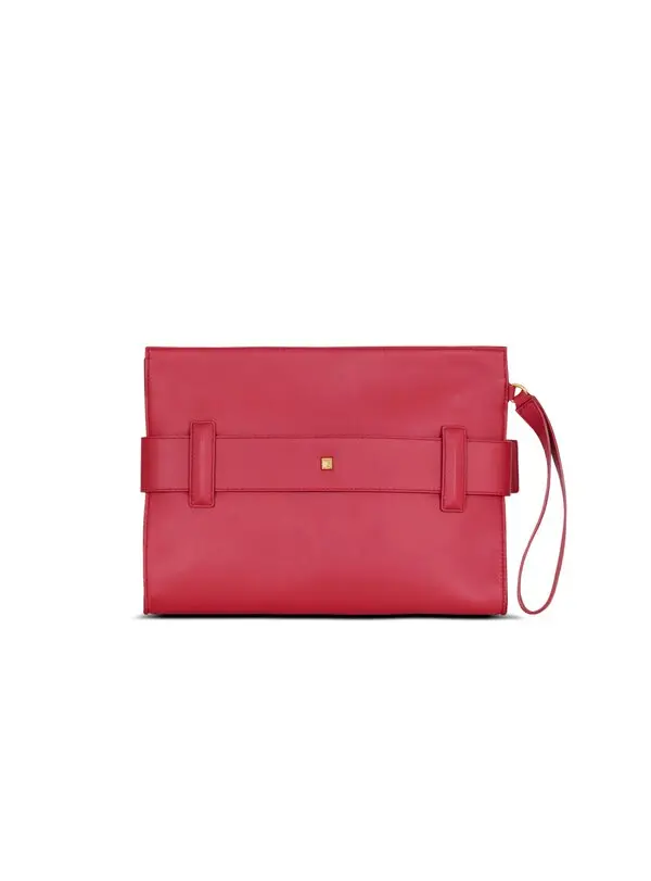 Balmain Anthem Smooth Leather Clutch With Gold-tone Buckle