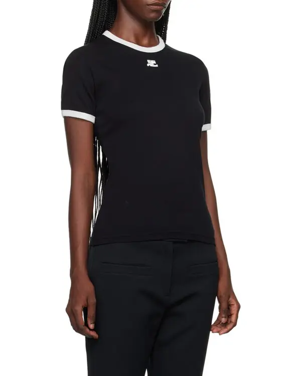 COURREGES Bumpy Crewneck Short-sleeved T-shirt - Black
