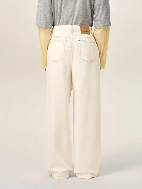 AMI Paris Wide Leg Trousers With Contrast Stitching