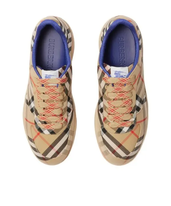 Burberry Checked Lace-up Sneakers - Sand-colored