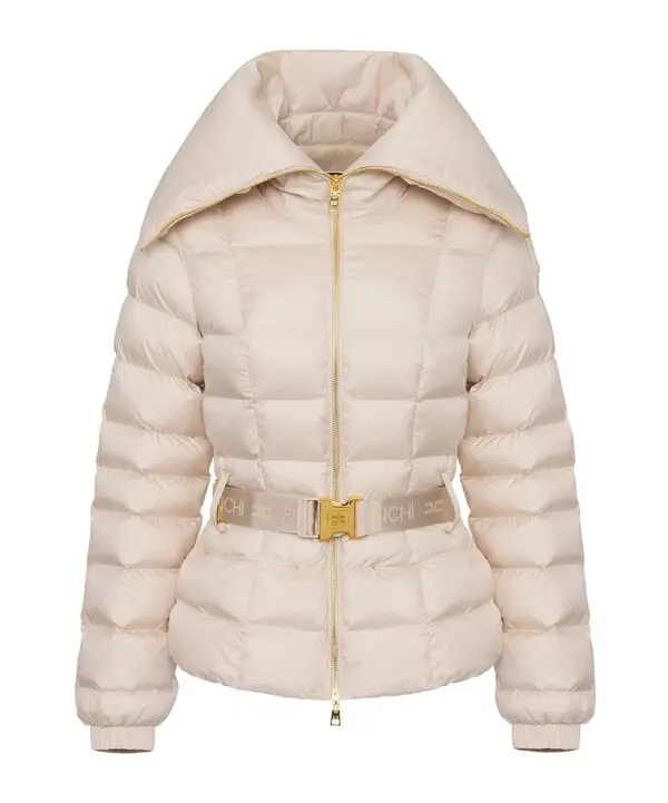 Elisabetta Franchi Quilted Belted Waist Puffer Jacket - Latex