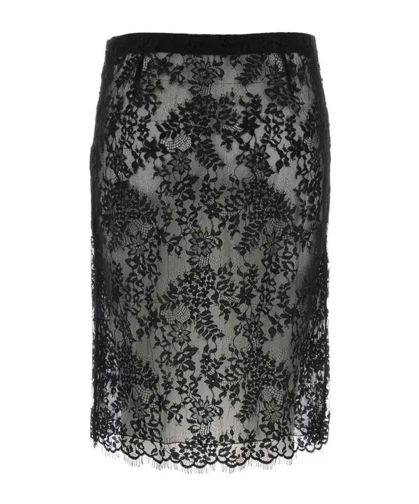 Saint Laurent Lace Midi Skirt - Black