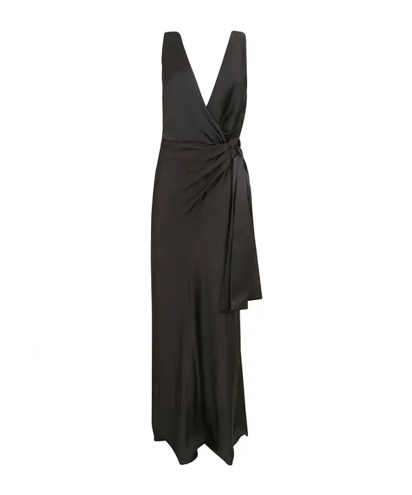 Pinko V-neck Maxi Dress With Knotted Belt And Side Slit