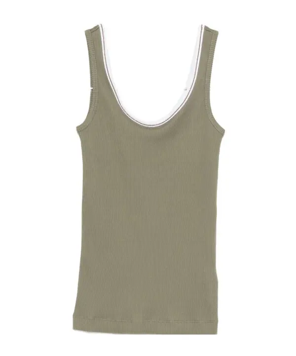 Brunello Cucinelli Sleeveless Ribbed Trim Top - Green