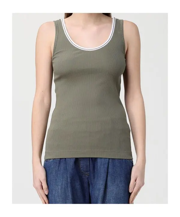 Brunello Cucinelli Sleeveless Ribbed Trim Top - Green