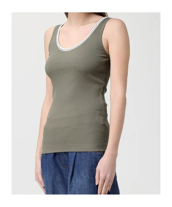 Brunello Cucinelli Sleeveless Ribbed Trim Top - Green