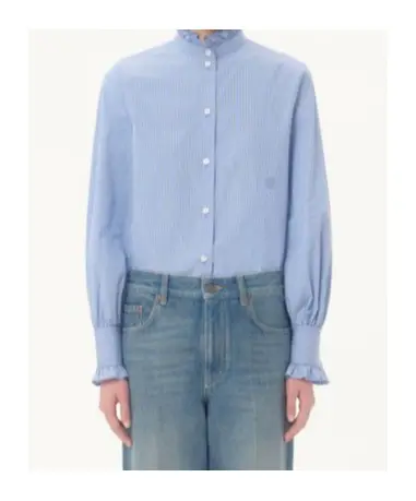 Valentino Garavani Striped Poplin Shirt With Ruffled Collar And Cuffs