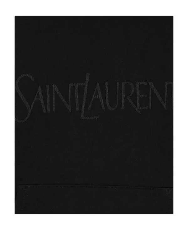 Saint Laurent Logo Embroidered Drawstring Hoodie - Black