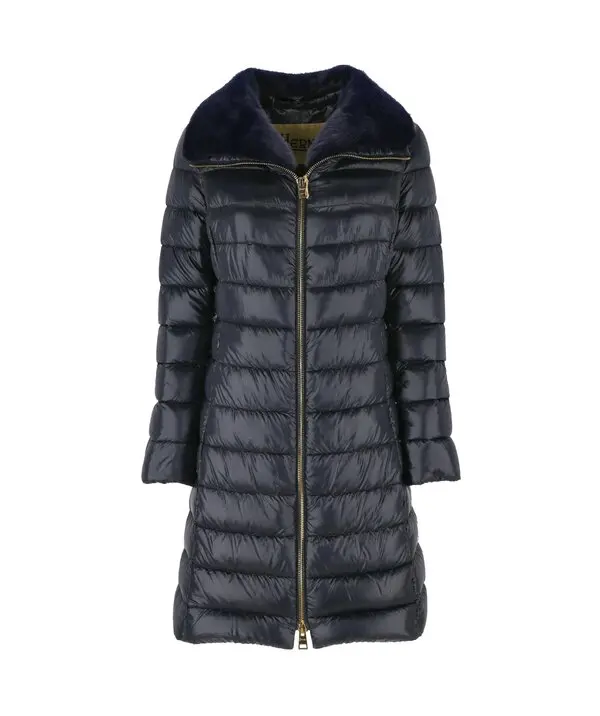 Herno Quilted Down Coat With Logo Plaque - Blue Navy