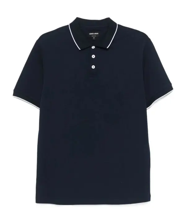 Giorgio Armani Button Detailed Short-sleeved Polo Shirt - Navy Blue