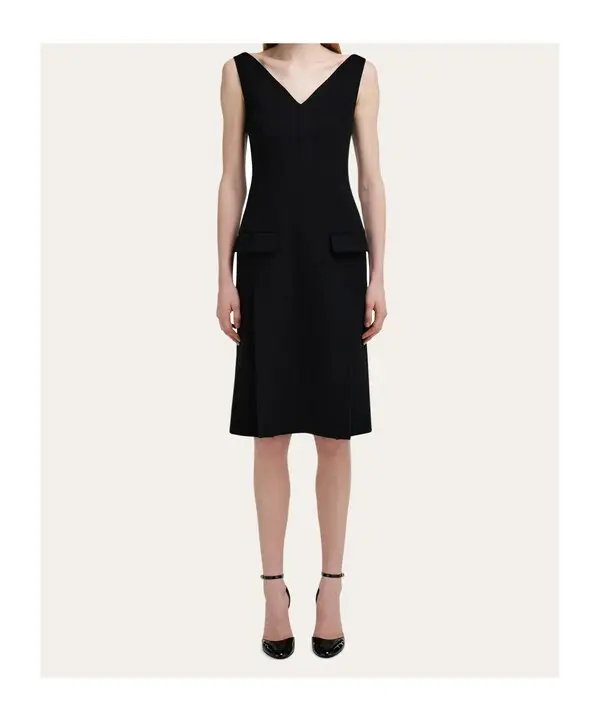FERRAGAMO Sleeveless V-neck Dress With Flap Pockets And Slit