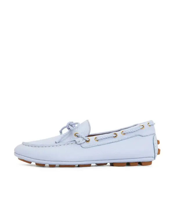 Bally Round Toe Flat Shoes With Logo Detailing - Light Blue