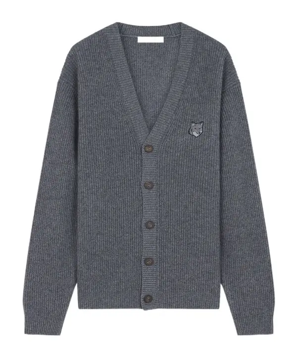 Maison Kitsuné Bold Fox Head Patch Knitted Cardigan - Medium Gray Mixed Color