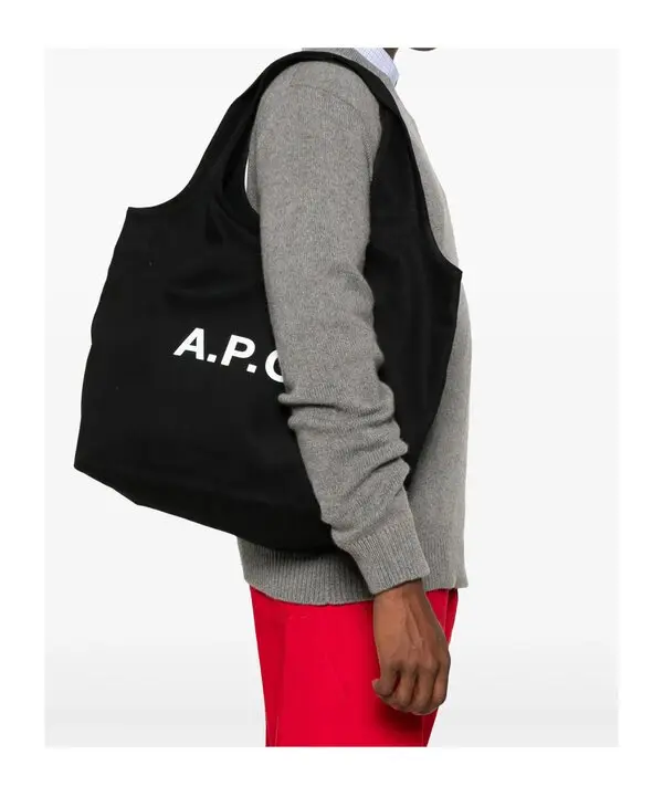A.p.c. Ninon Shopper Bag With Logo Print - Black
