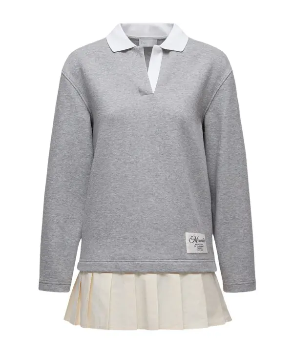 Moncler Pleated Logo Patch Long-sleeved Polo Dress