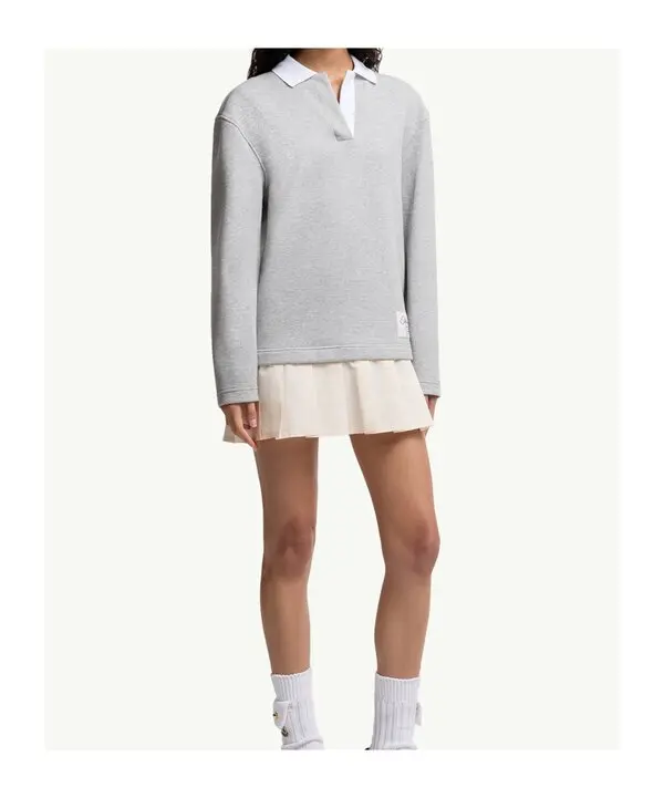 Moncler Pleated Logo Patch Long-sleeved Polo Dress