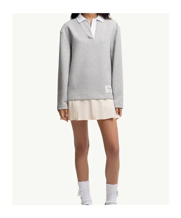 Moncler Pleated Logo Patch Long-sleeved Polo Dress