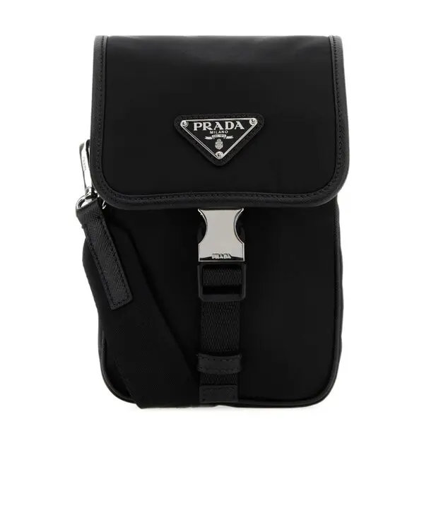Prada Logo Plaque Buckle Fastened Crossbody Bag - Black