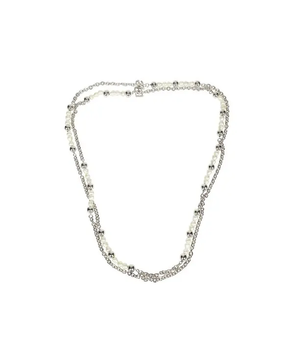Dolce & Gabbana Logo Pearl And Chain Necklace - White