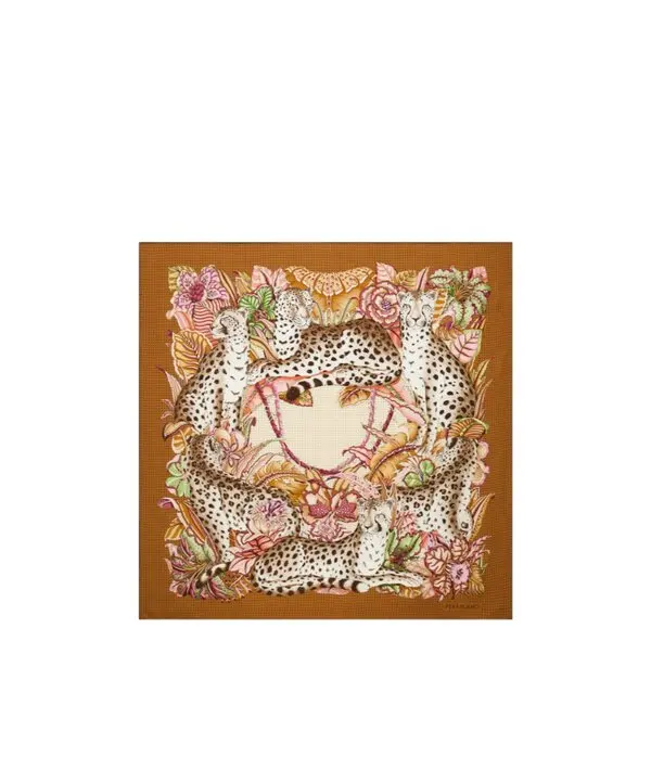 FERRAGAMO Floral Printed Square Shape Scarf - Beige/camel