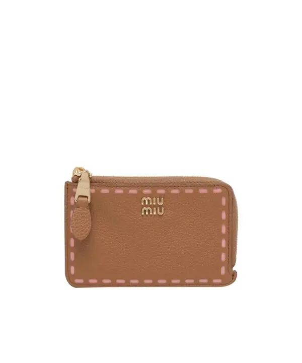 Miu Miu Logo-lettering Zipped Wallet - Brown