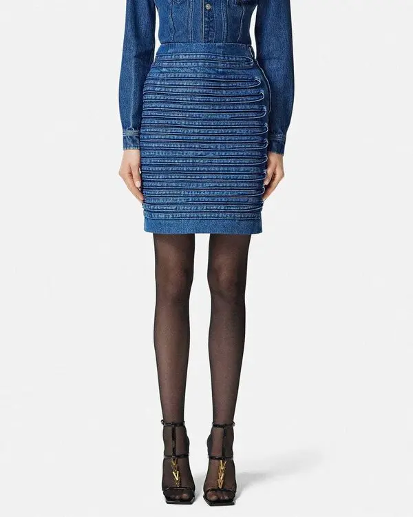 Versace High-waist Panel-detailed Denim Mini Skirt