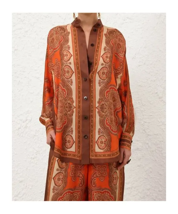 Zimmermann Mahon Paisley Silk Shirt - Brown