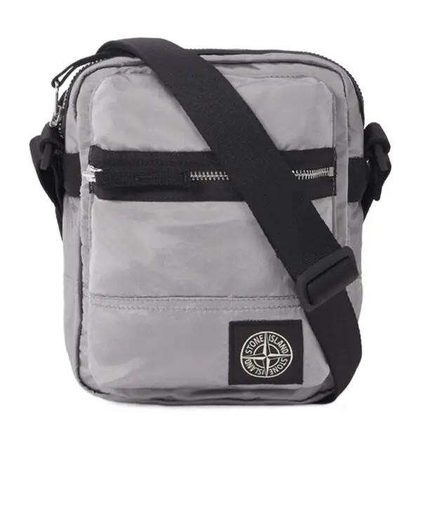Stone Island Logo Patch Crossbody Bag - Pearl Gray