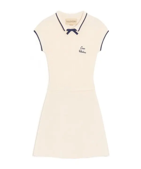 Valentino Garavani Knitted Dress With Bow Neckline And Embroidered Chest - No