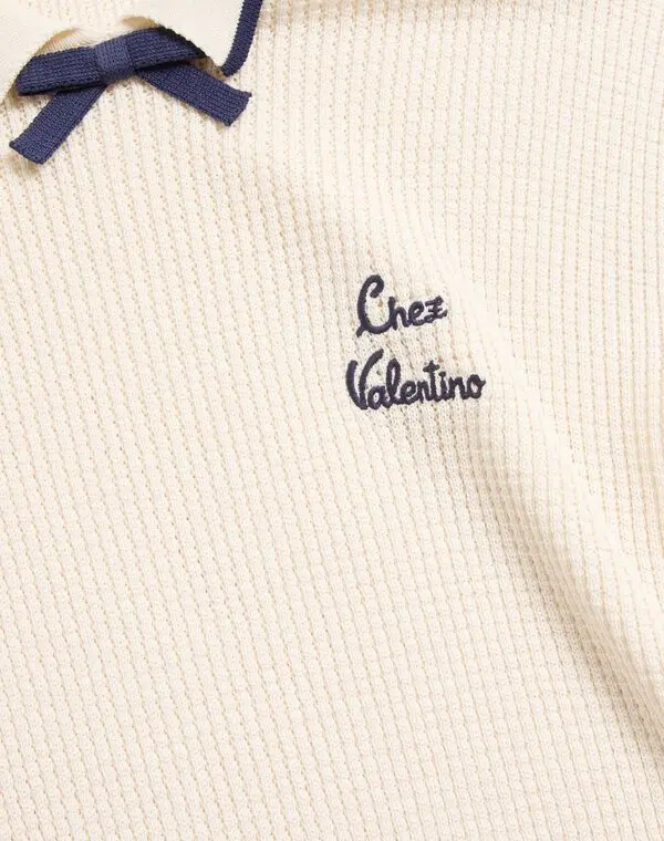 Valentino Garavani Knitted Dress With Bow Neckline And Embroidered Chest