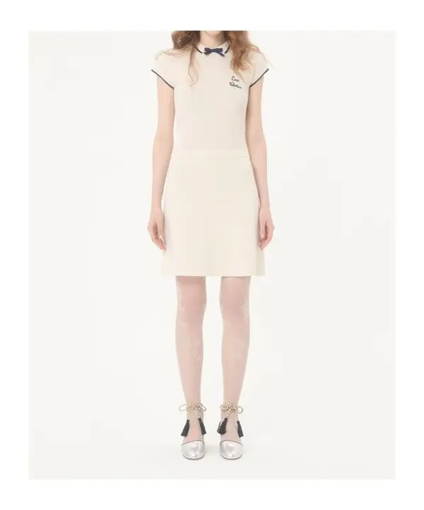 Valentino Garavani Knitted Dress With Bow Neckline And Embroidered Chest