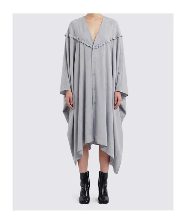 MAISON MARGIELA V-neck Midi Dress With Long Sleeves And Button Closure