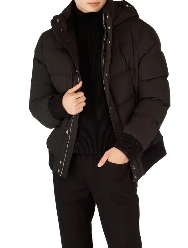 MOORER Hooded Quilted Bomber Jacket - Black