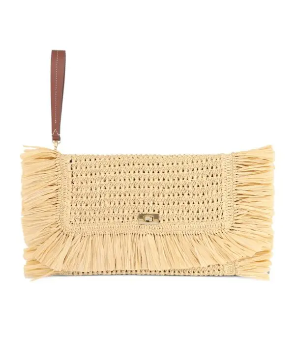 ANYA HINDMARCH Raffia Fringe Clutch - Nude