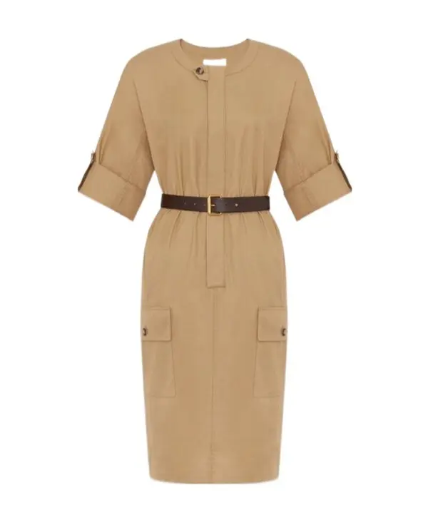 Saint Laurent Belted Midi Dress - Beige