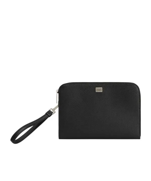 Dolce & Gabbana Leather Clutch Bag With Logo Detail - Black