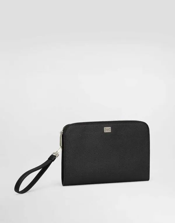 Dolce & Gabbana Leather Clutch Bag With Logo Detail - Black