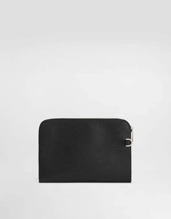 Dolce & Gabbana Leather Clutch Bag With Logo Detail - Black