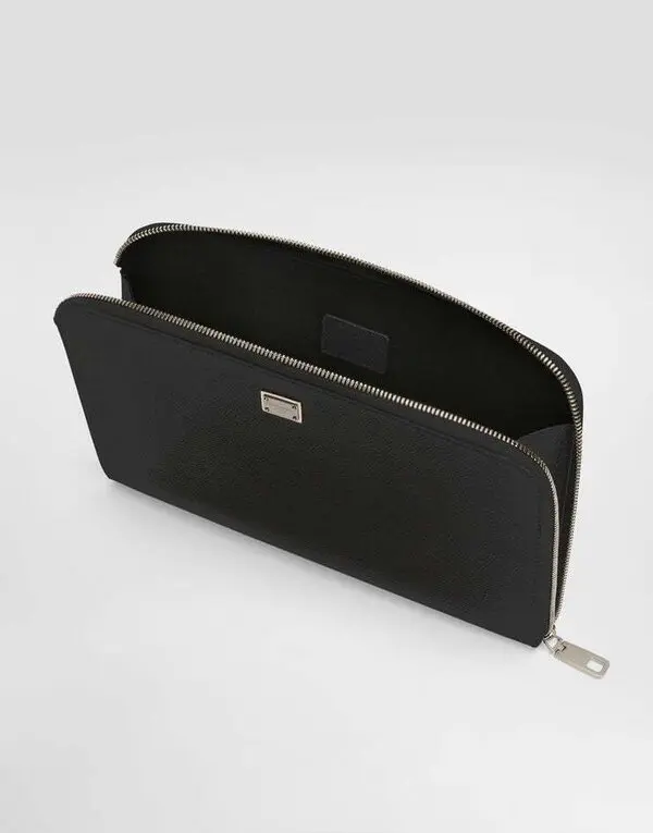 Dolce & Gabbana Leather Clutch Bag With Logo Detail - Black