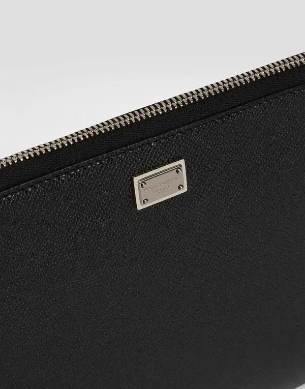 Dolce & Gabbana Leather Clutch Bag With Logo Detail - Black