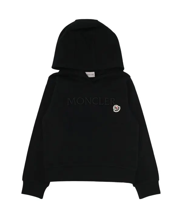 Moncler Logo Embroidered Hooded Long Sleeve Hoodie - Black